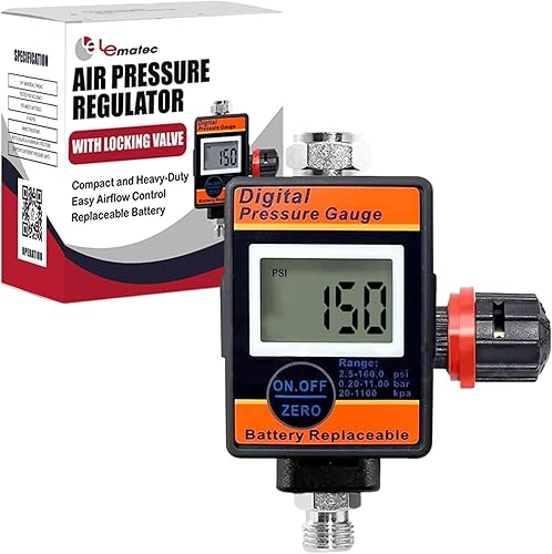 LE LEMATEC Digital Air Pressure Regulator with Locking Valve for Air ...