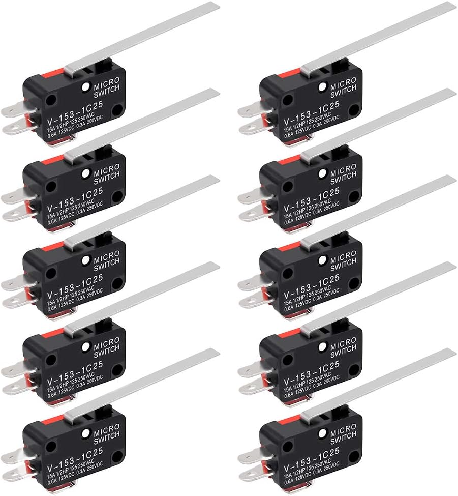 InduSKY 10Pcs Micro Limit Switch Long Straight Hinge Lever Arm SPDT 1NO ...