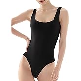 Amazon.com: MANGOPOP Women's Tank Top Bodysuit Scoop Neck Sleeveless Body suit Sexy Backless ...