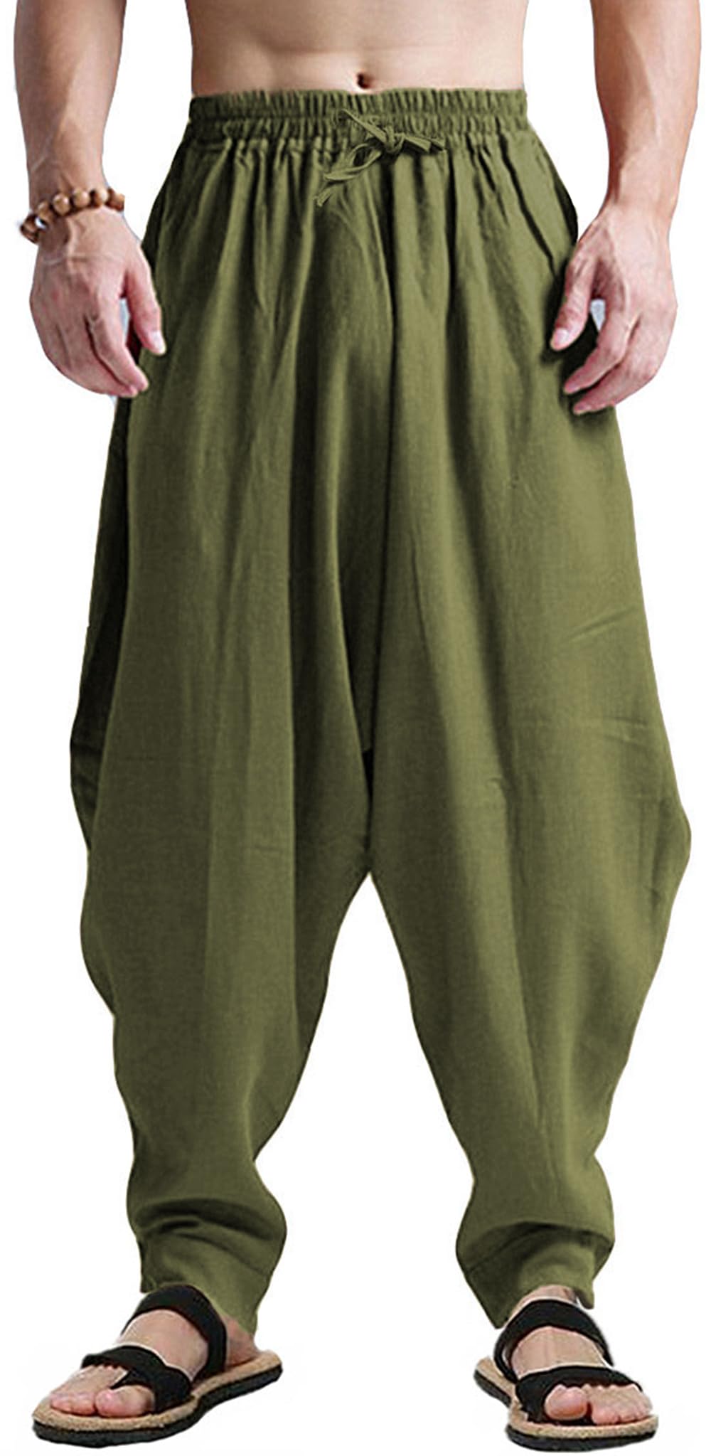 perdontoo Mens Harem Pants Loose Fit Elastic Waist Drawstring Aladdin ...