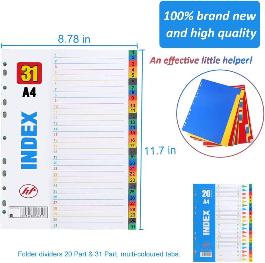 A4 PP Dividers File Dividers Plastic Folder Dividers Binder Dividers 20 ...