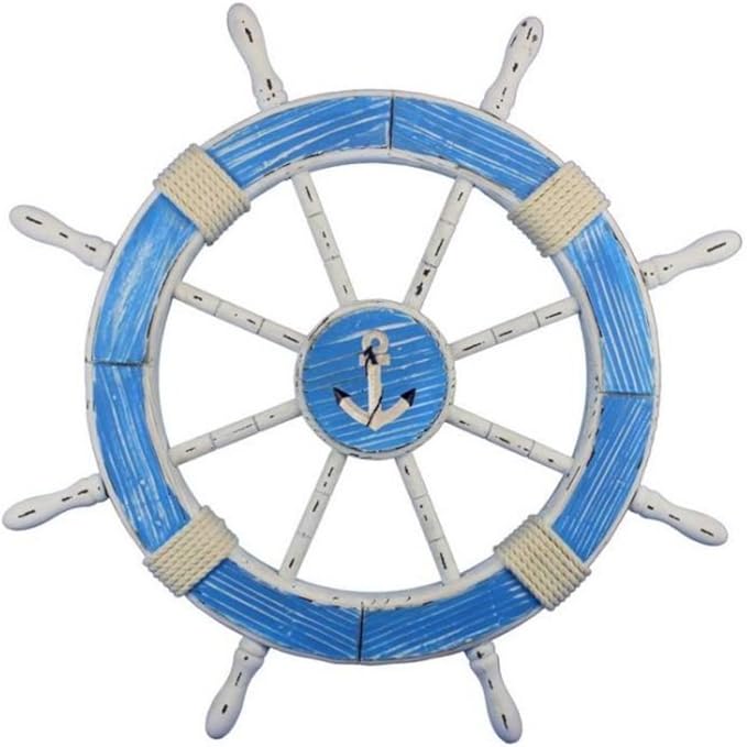 Hampton Nautical Timón de Barco rústico Decorativo con Ancla, de Madera ...