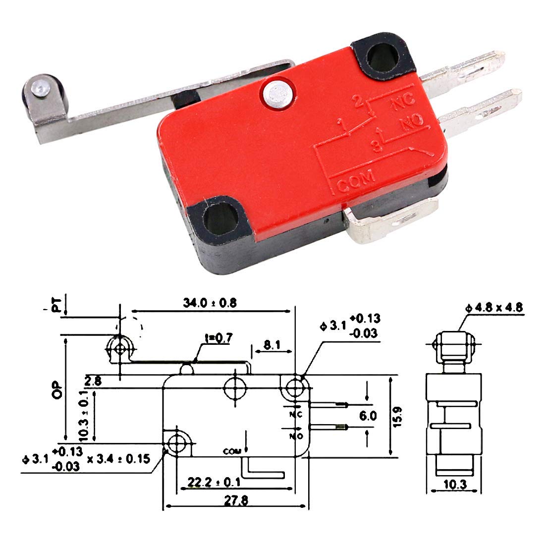 Mua CESFONJER SPDT Micro Limit Switch, Long Straight Hinge Lever, Push Button Momentary Actuator ...