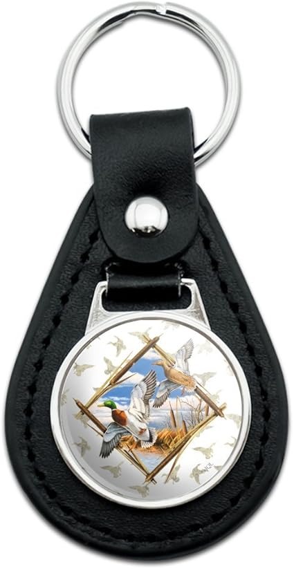 Amazon.com : Black Leather Duck Diamond Mallard Hunting Keychain ...