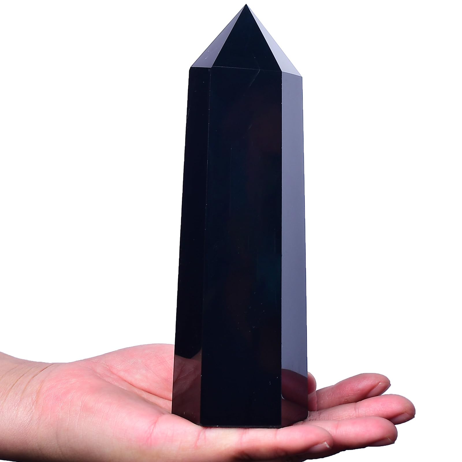 FZBHRO Black Obsidian Towers Large Crystal Point Obelisk 6 Faceted Healing Crystal Stone Wand ...