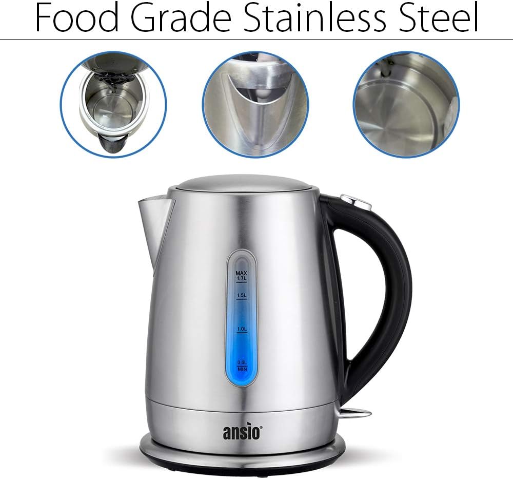 ANSIO Electric Kettle 3000W 1.7L Cordless, Stainless Steel Kettle, Boil ...