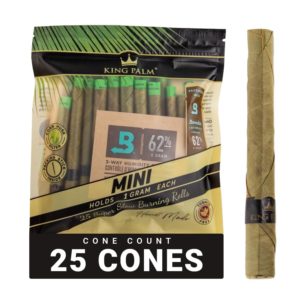 King Palm Mini Size Cones (1 Pack of 25, 25 Rolls Total) Natural Pre ...