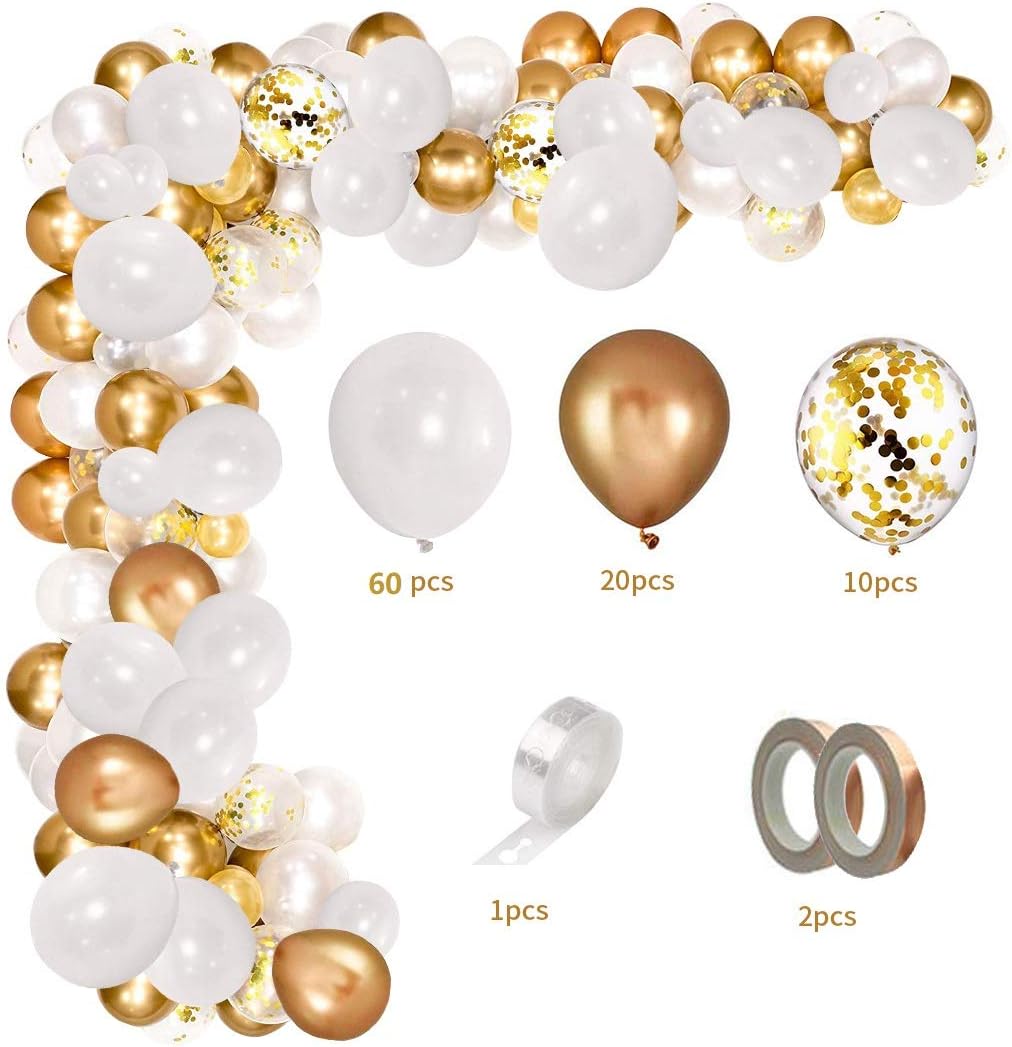 Balloon Arch Kit Garland,Aivatoba Balloons Gold White Confetti Balloons ...