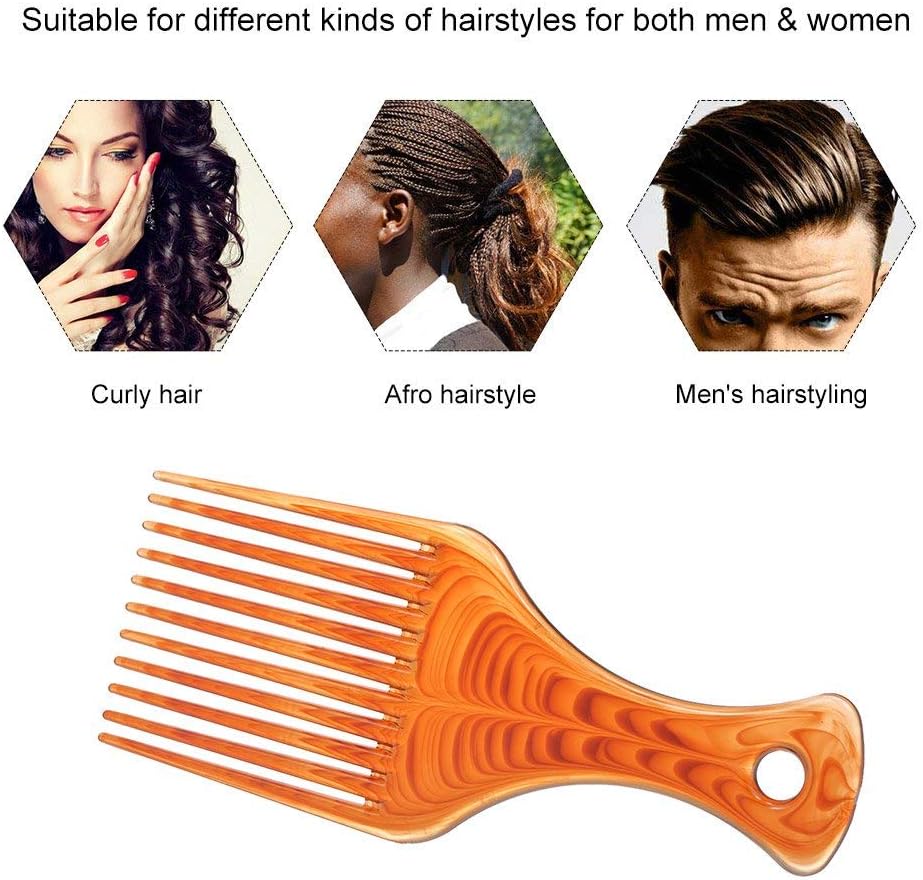 Afro Hair Pick Comb Smooth Hair Fork Comb Lightweight Amber Plastic ...