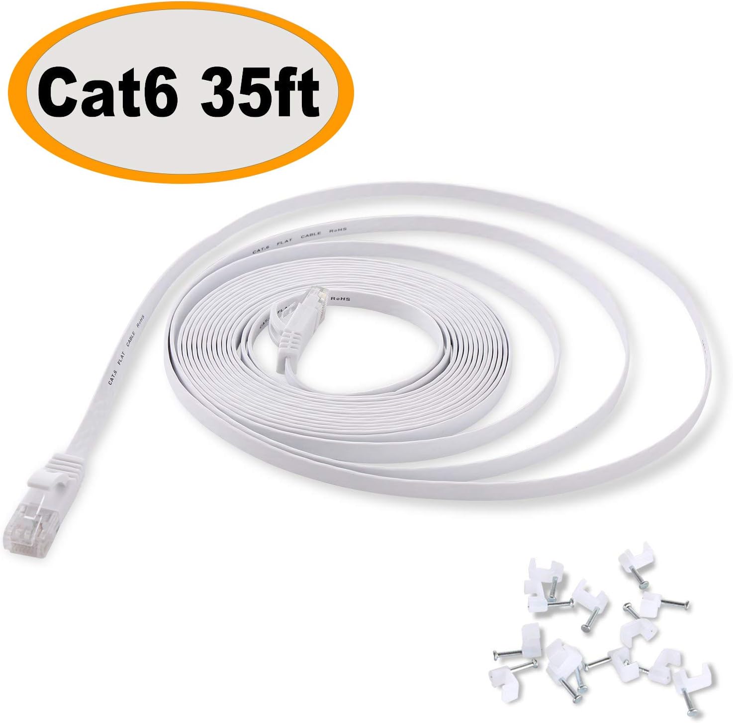 Ethernet Cable 10M CAT 6 Flat in White with Cable Clips, Jadaol ...