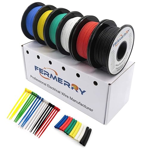 Fermerry 12 AWG Stranded Wire Spool 5ft Each 6 Colors Flexible 12 Gauge ...