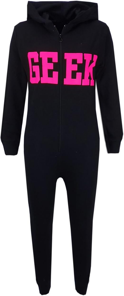 Unisex Kids Girls Boys Geek Print Hooded 100% Cotton Fabric Onesie Age ...