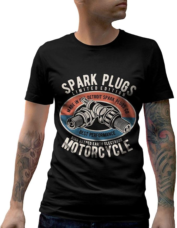 Spark Plugs Motorcycles Mens Crew Neck T-Shirt: Amazon.co.uk: Clothing