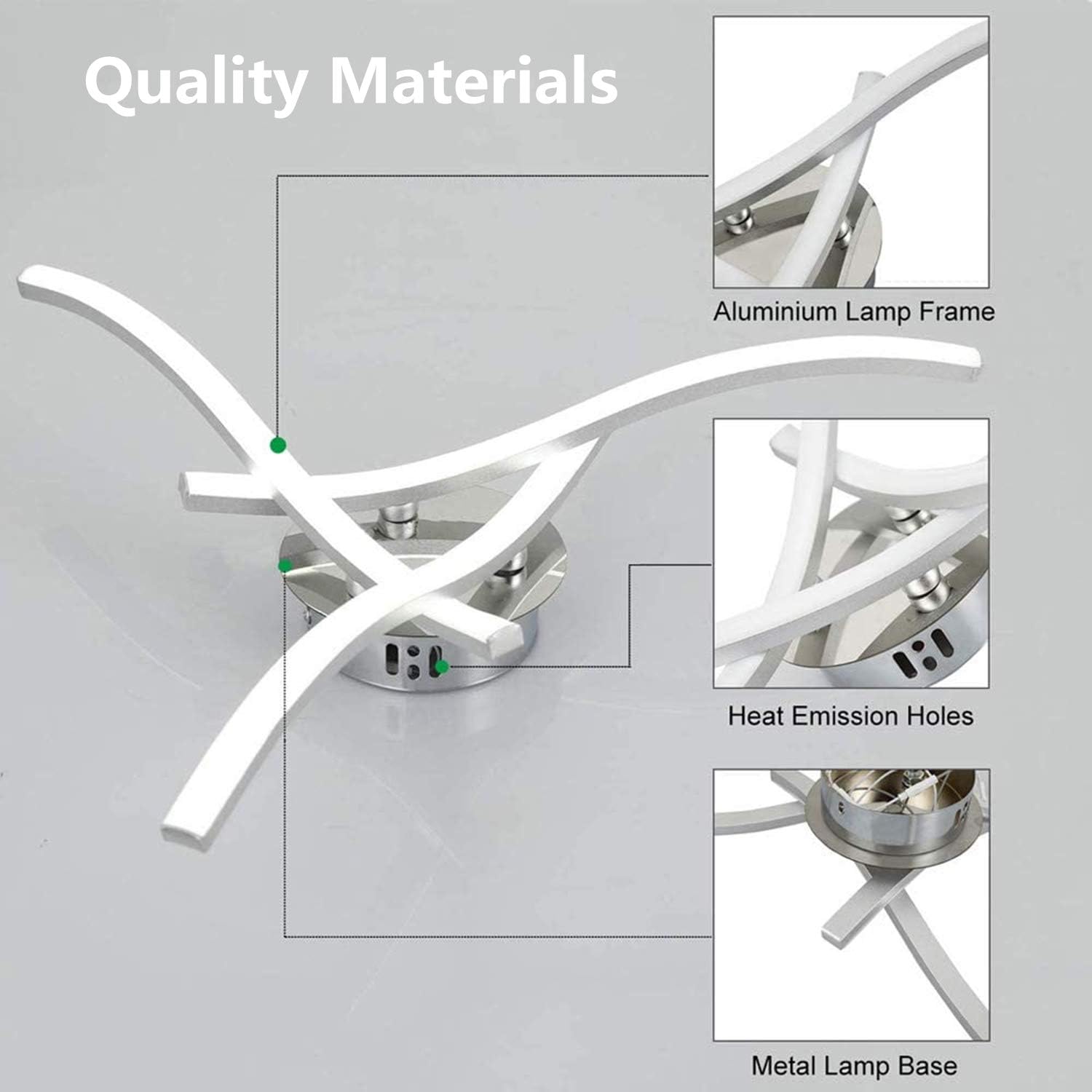 LED Ceiling Light, Elegant Curved Ceiling Lights, 3 Built-in LED Boards ...