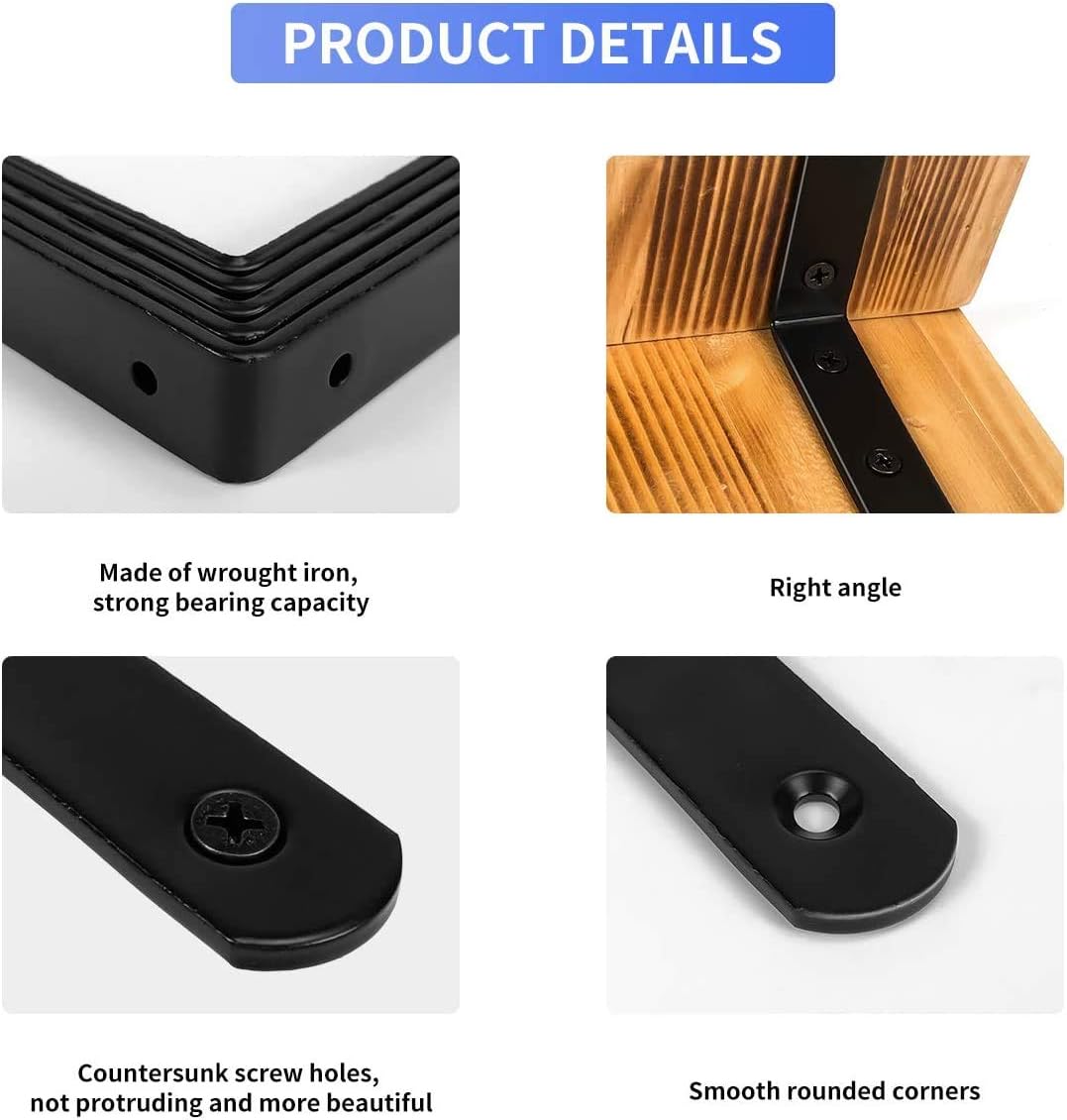 TSKDKIT Heavy Duty L Shape Brackets Black Corner Brackets Metal Angle ...