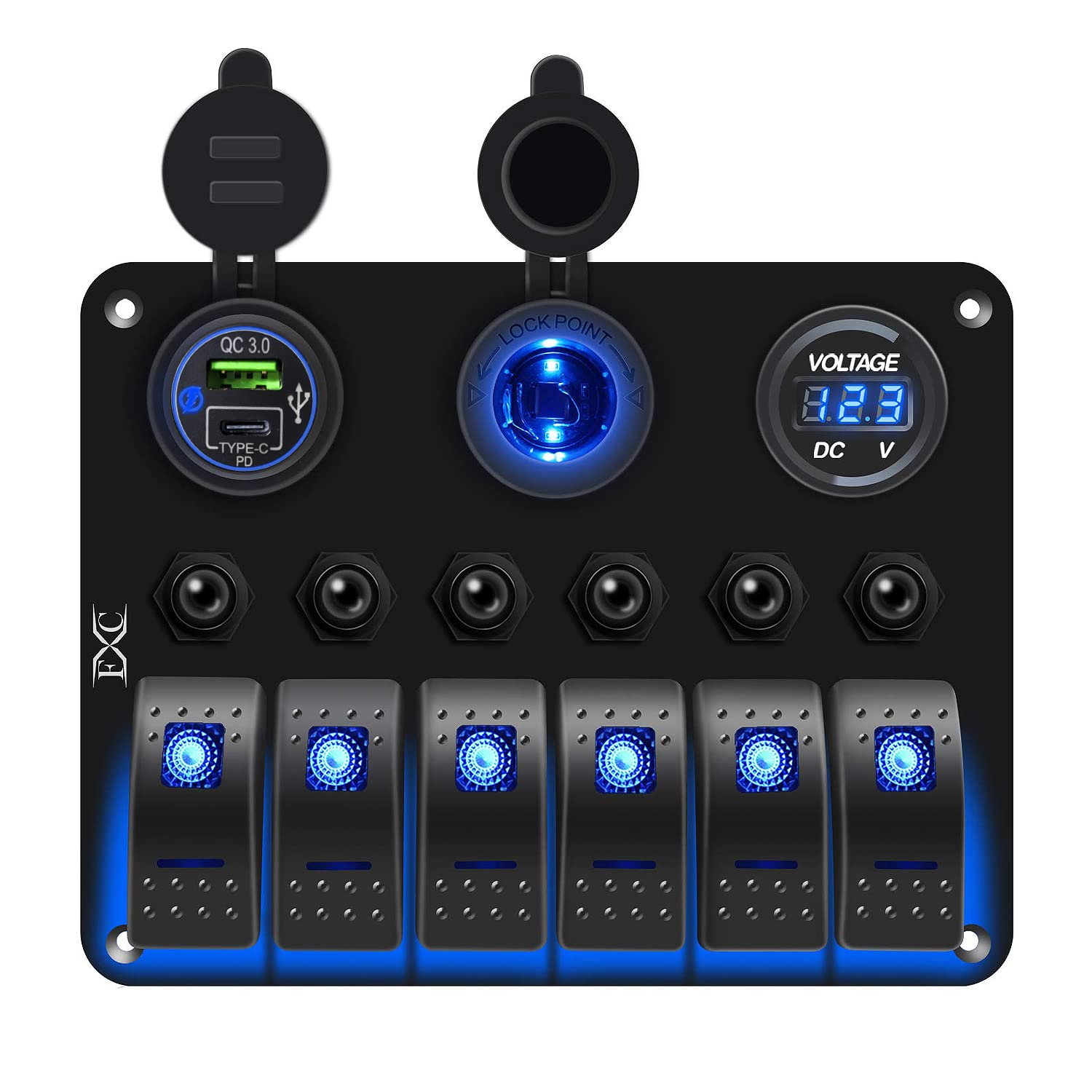 FXC Waterproof Marine Boat Rocker Switch Panel 6 Gang with 3.1A Dual ...