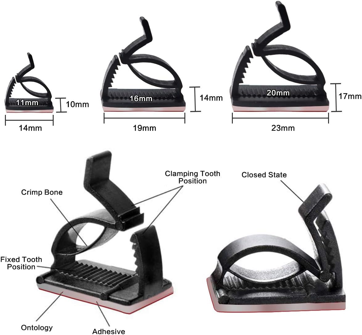 100pcs Self Adhesive Cable Clips Black, Small Medium Large Assortment ...