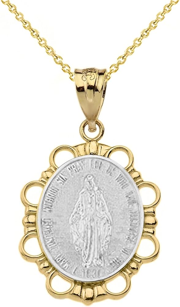 Amazon.com: 14k Two-Tone Gold Miraculous Medal Of Blessed Virgin Mary ...