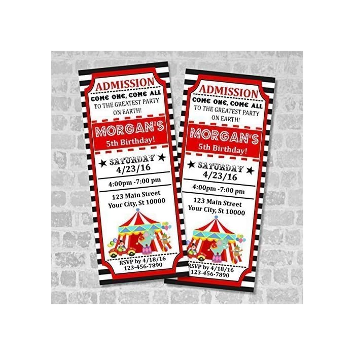 Buy Circus Ticket Invitations, Circus Carnival Birthday Party Ticket ...
