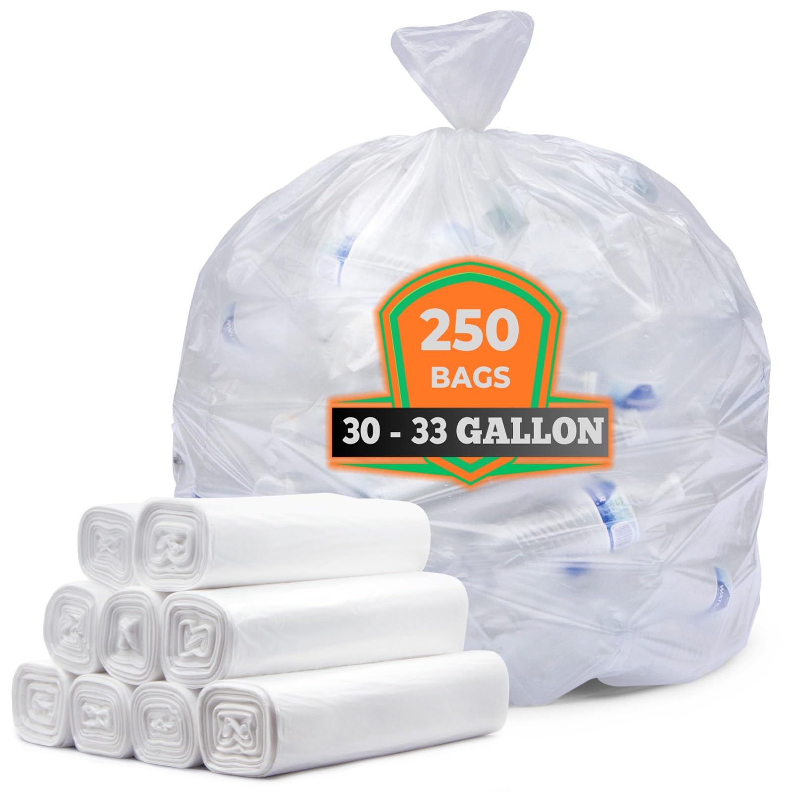 30-33 Gallon Clear Trash Bags Heavy Duty (Mega ValuePack 250 Bags ...