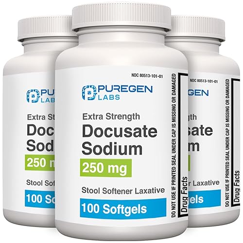Puregen Labs Docusate Sodium 250mg Stool Softener Laxative | Gentle ...