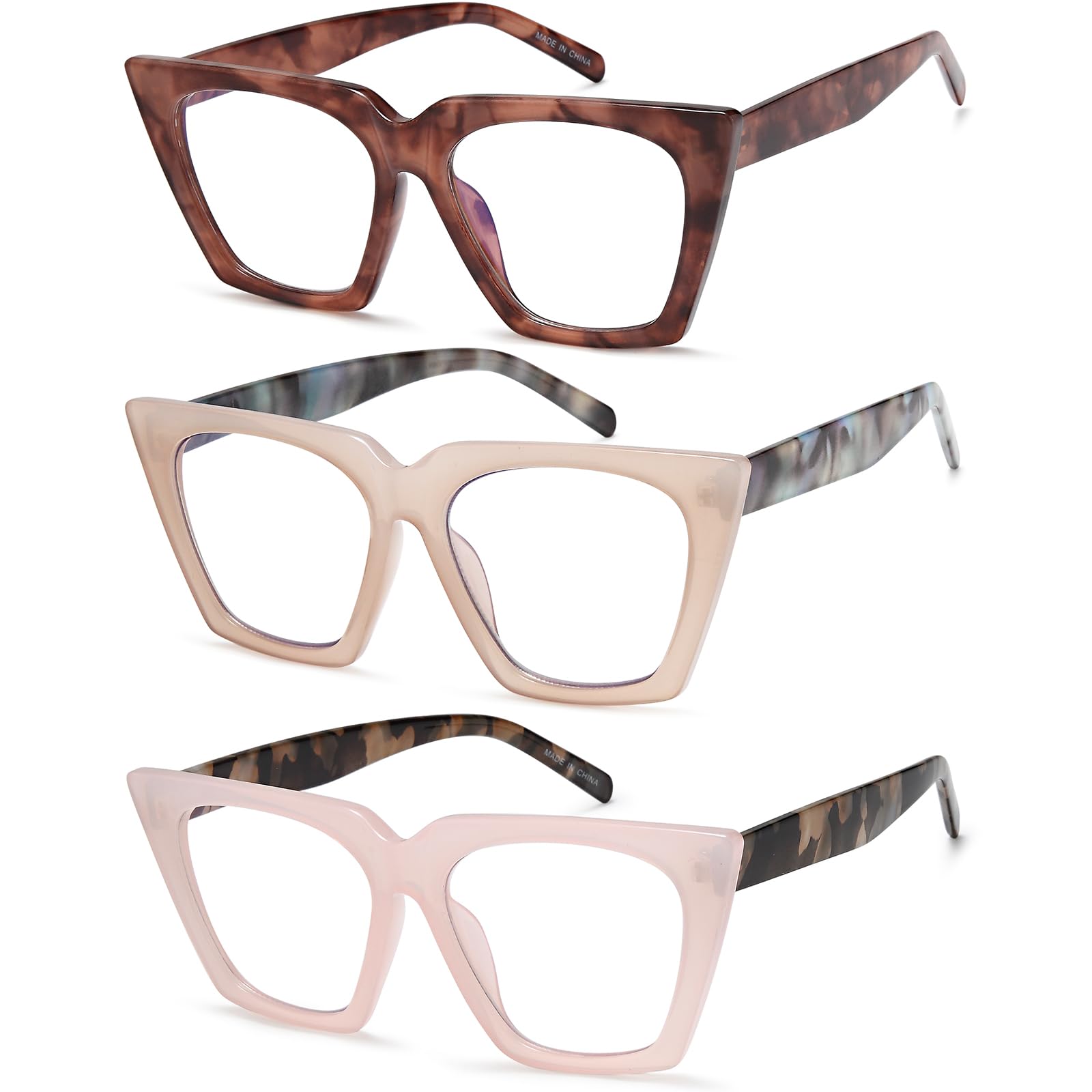 DUMOK Oversized Reading Glasses for Women, 3 Pack Blue Light Blocking ...