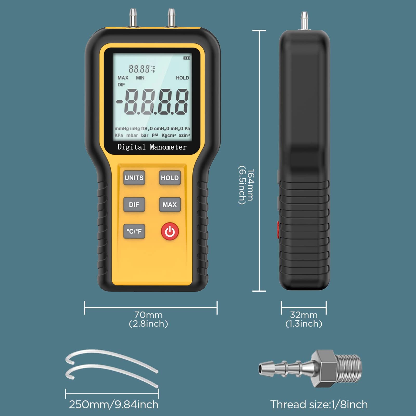 Mua Manometer,Professional Air Pressure Meter Dual-Port Manometer Gas ...