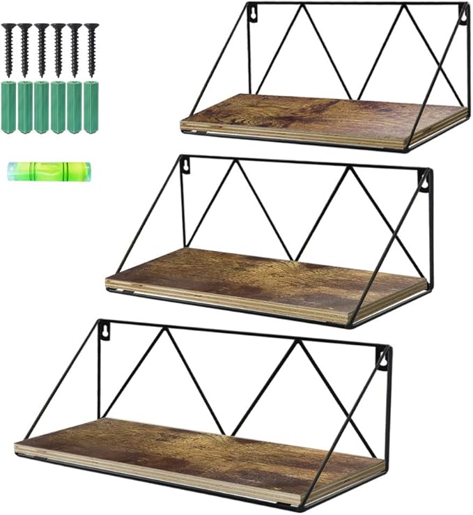 UMI. Essentials Rustic Floating Shelves Wall Mounted Metal Wire Storage ...