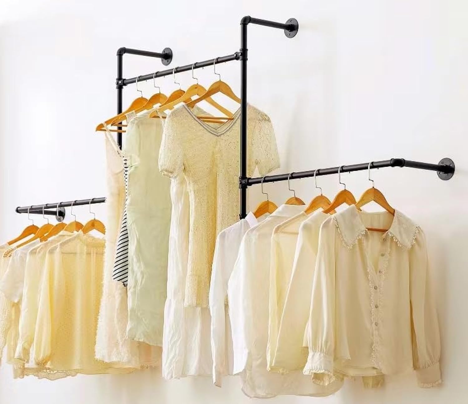 Industrial Clothing Rack Wall Garment Rack with Pipe Clothes Rails ...