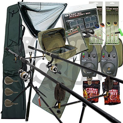 Complete Carp Fishing Set up With Rods Reels Alarms Tackle Hooks PVA ...