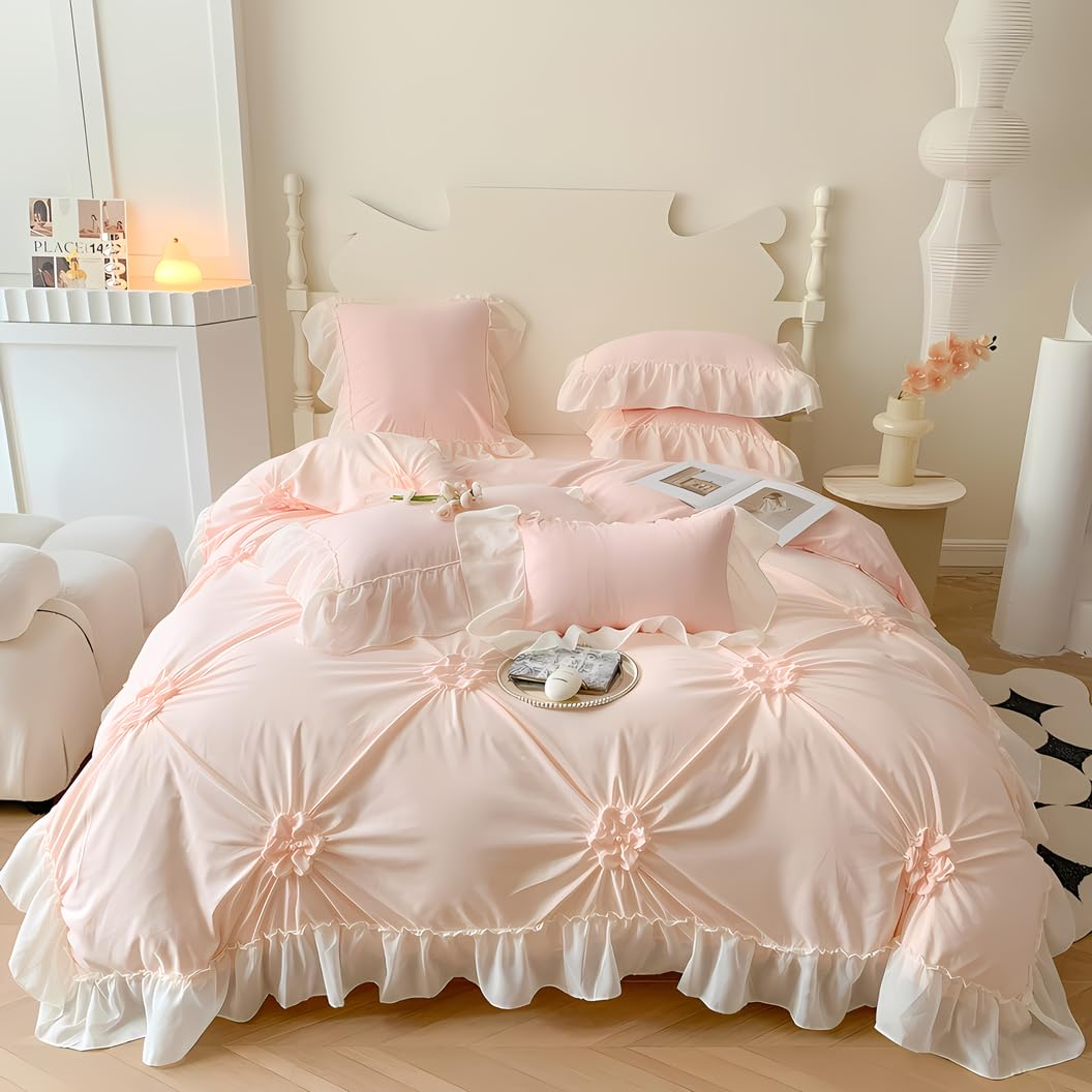 IHOUSTRIY Pink Duvet Cover Full Size - Pintuck Full Duvet Cover Set ...