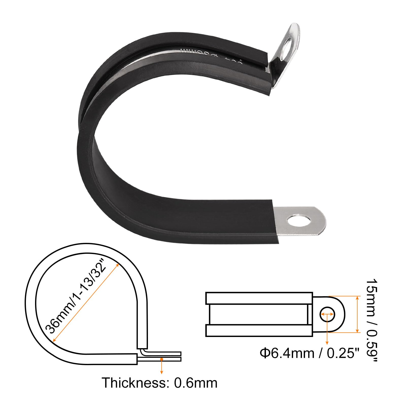 Uxcell 6Pcs 1-13/32 Inch(36mm) Cable Clamp 304 Stainless Steel Rubber ...