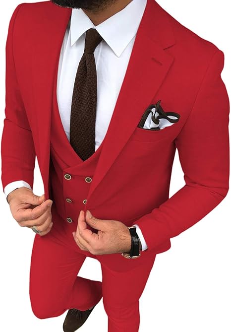 Aesido Trajes de Hombre Slim Fit 3 Piezas Casual Prom Tuxedos Doble ...