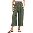 GRAPENT Capri Pants for Women High Waisted Wide Leg Linen Palazzo ...