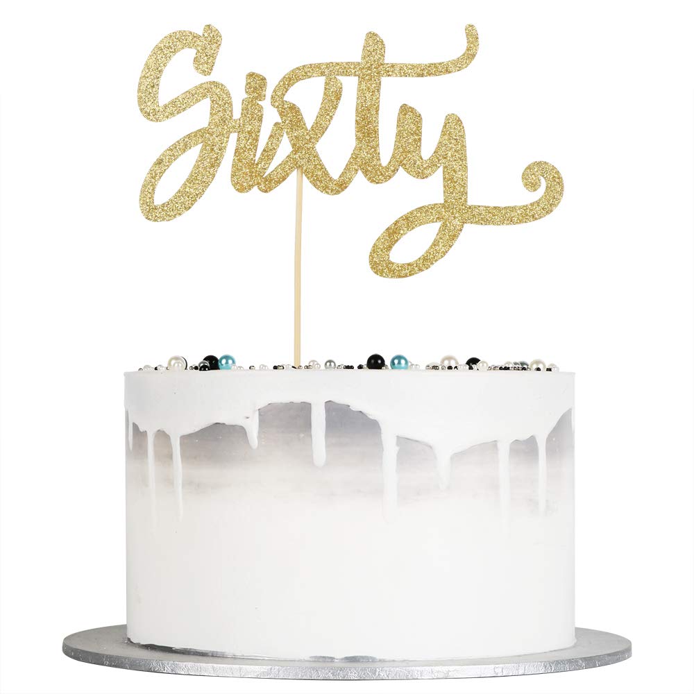 Auteby Sixty Cake Topper - Gold Glitter Happy 60th Birthday Cake Topper ...