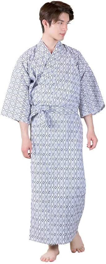 KYOETSU Men's Japanese Yukata Spa Robe Set (Yukata/String) (X-Small(125 ...