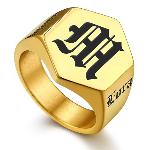 Bandmax Mens Gold Letter Ring Personalized Engrave Monogram Initial ...