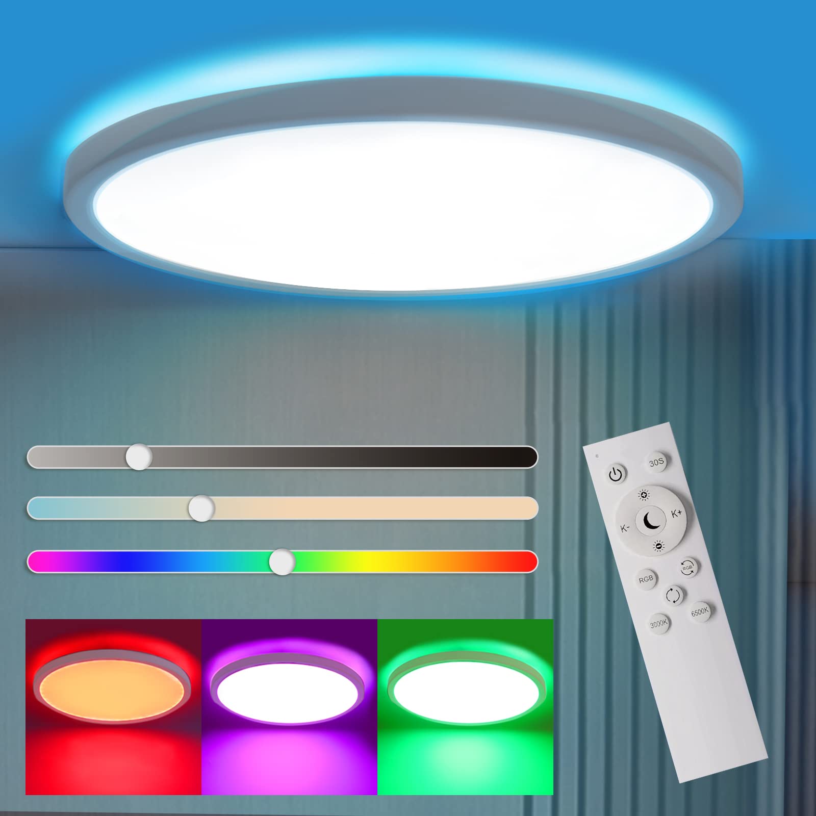 Marfete Flush Mount LED Ceiling Light Dimmable with Remote Control, 15. ...