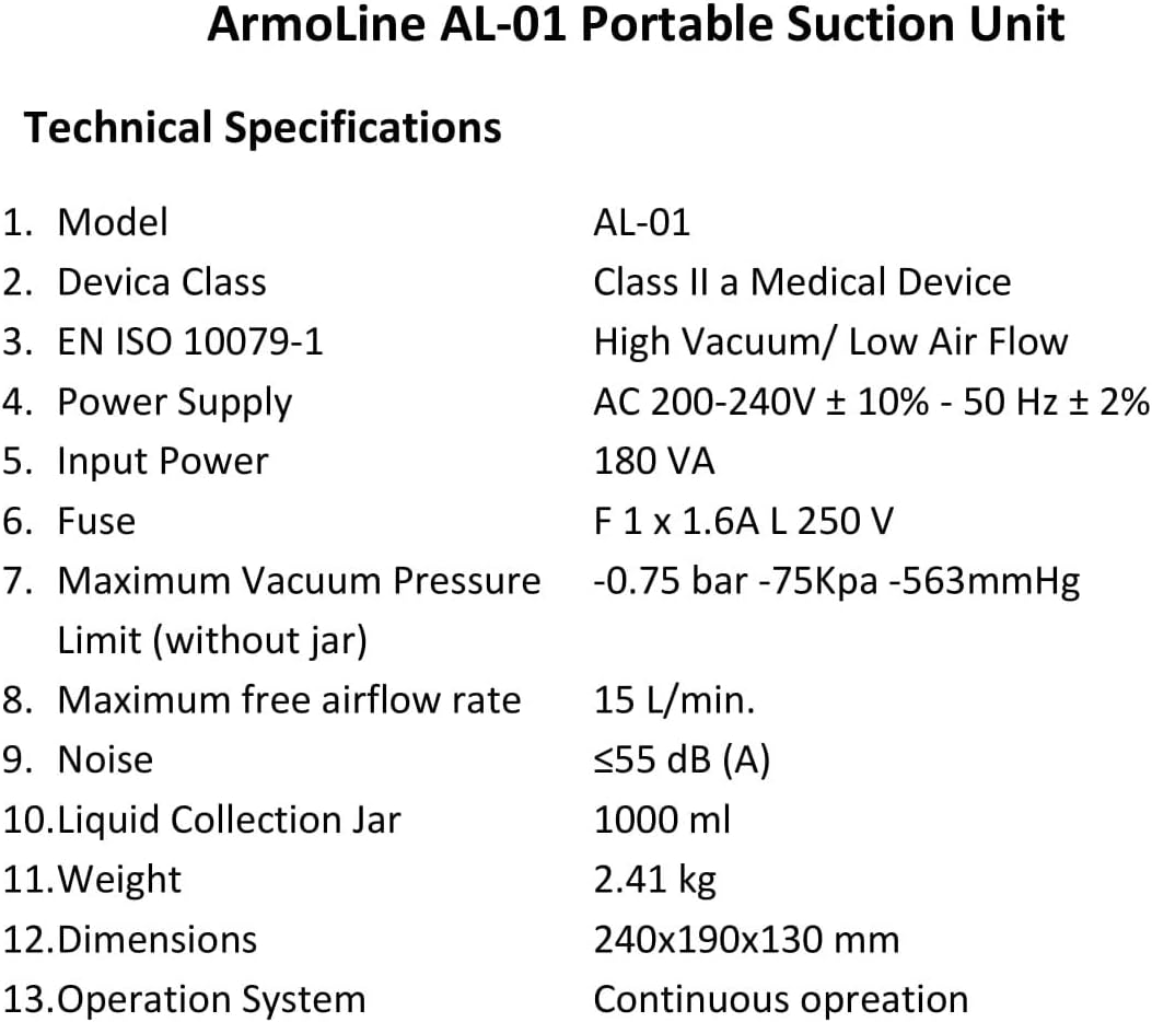 ArmoLine Portable Suction Unit Machine 15L/min Medical Aspirator ...