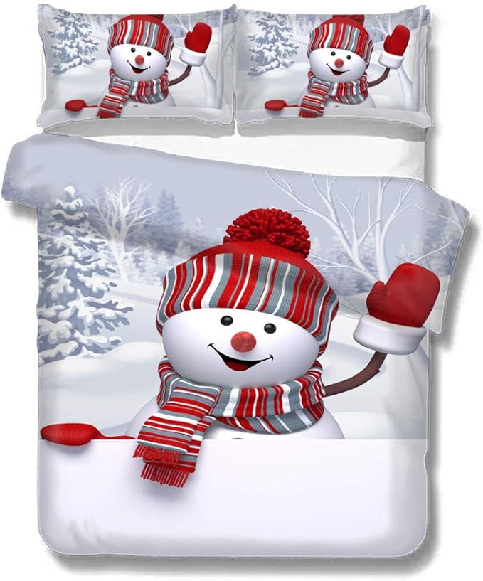 Winter Christmas Snowman Duvet Cover Set Queen Size,Bedding 3 Pieces ...