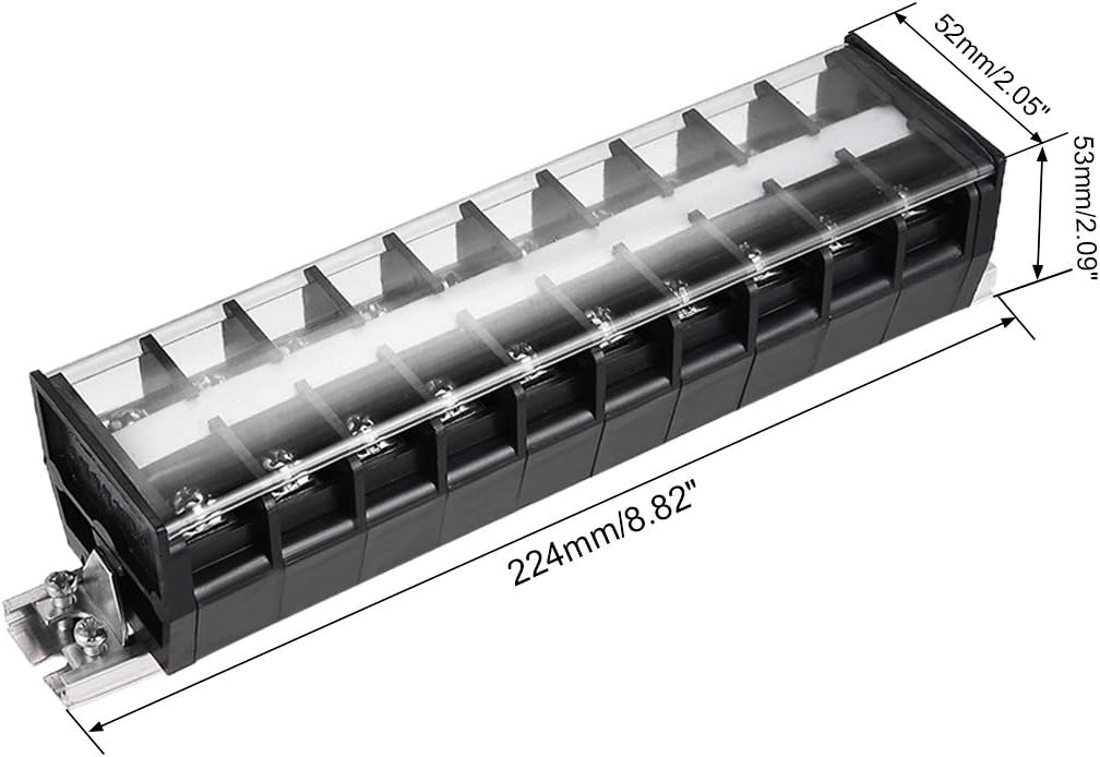 uxcell Barrier Terminal Strip Block 10 Positions 660V 60A Dual Rows DIN Rail Base Screw ...