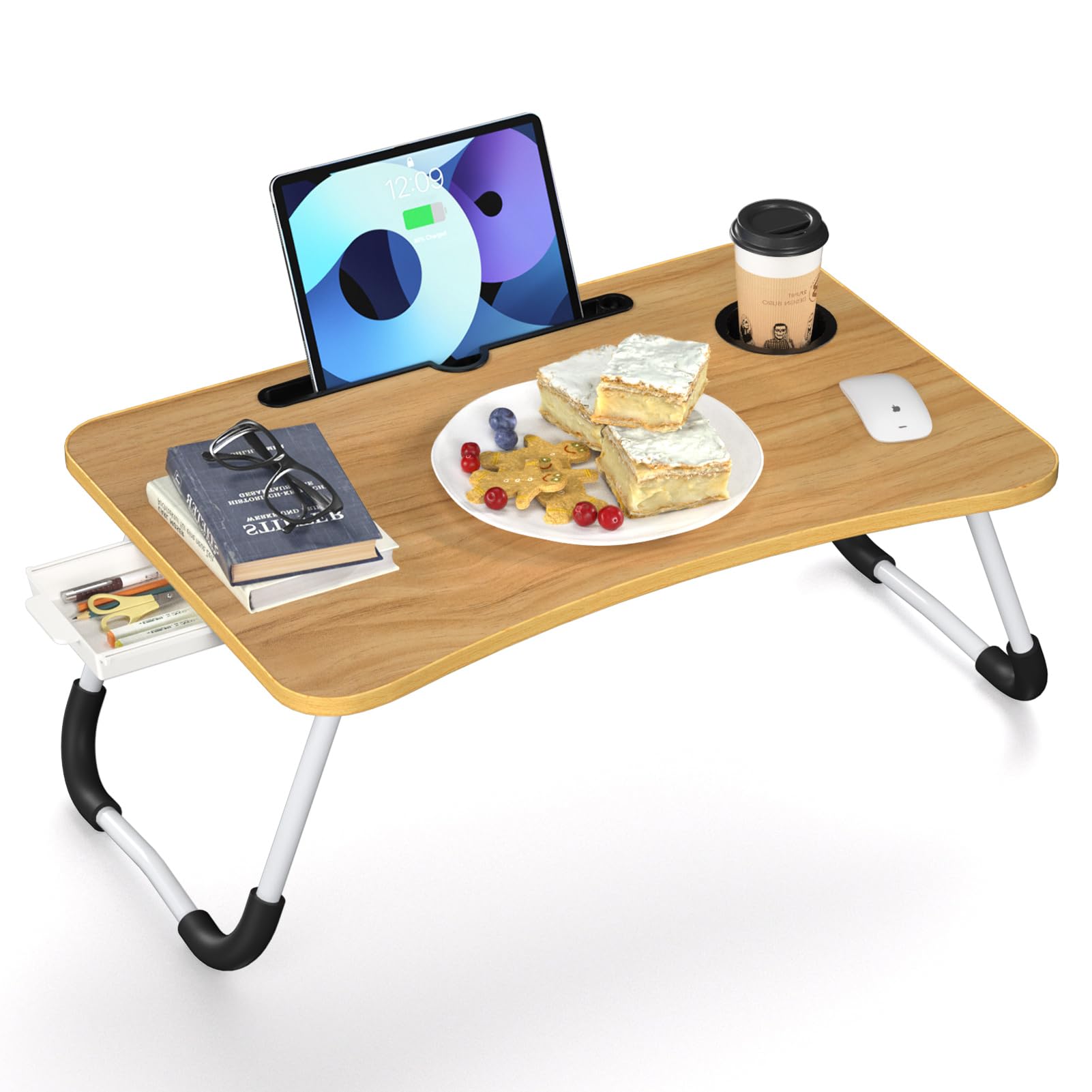 Foldable Laptop Bed Table Tray, Folding Lap Desk with Cup Holder ...