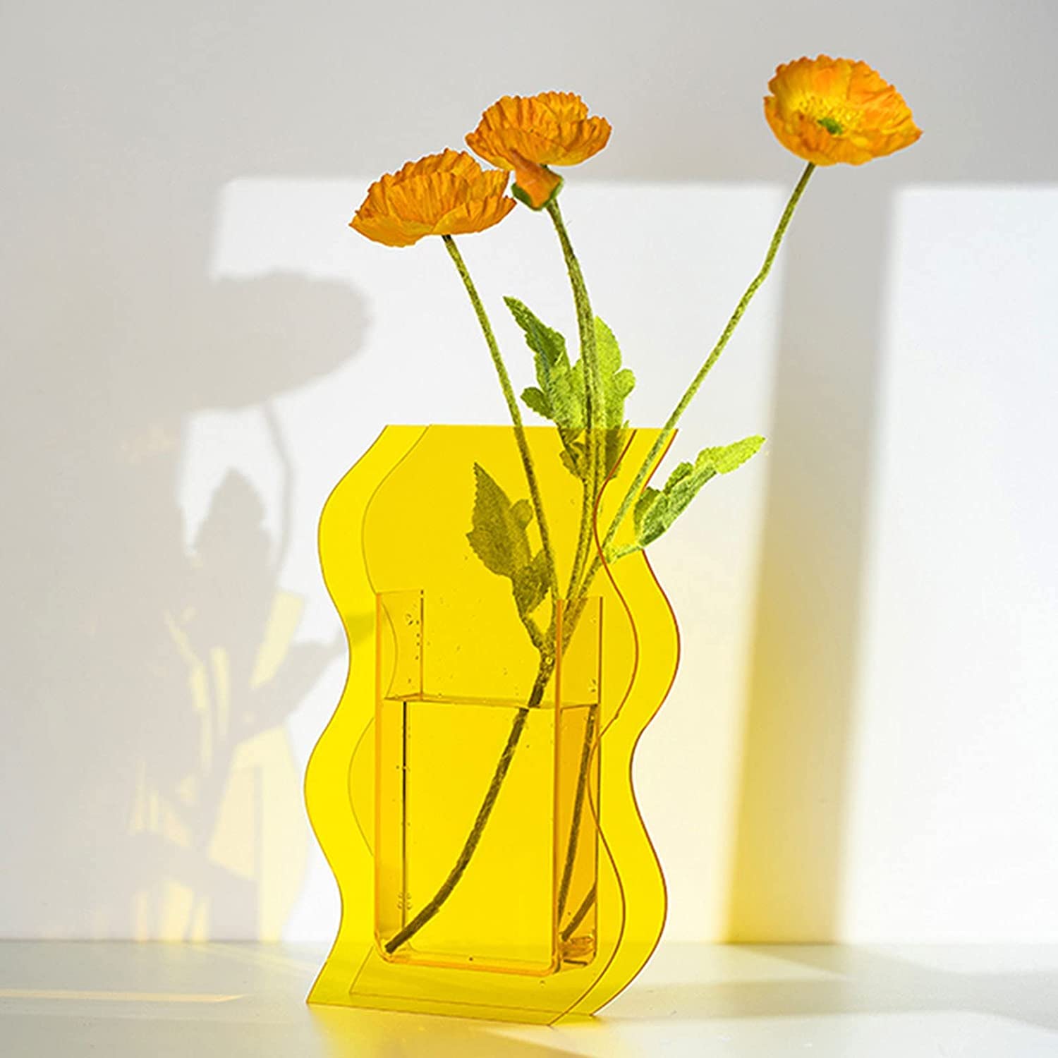 Yalzone Modern Acrylic Vase Geometric Flower Vase Special Wave Shape ...