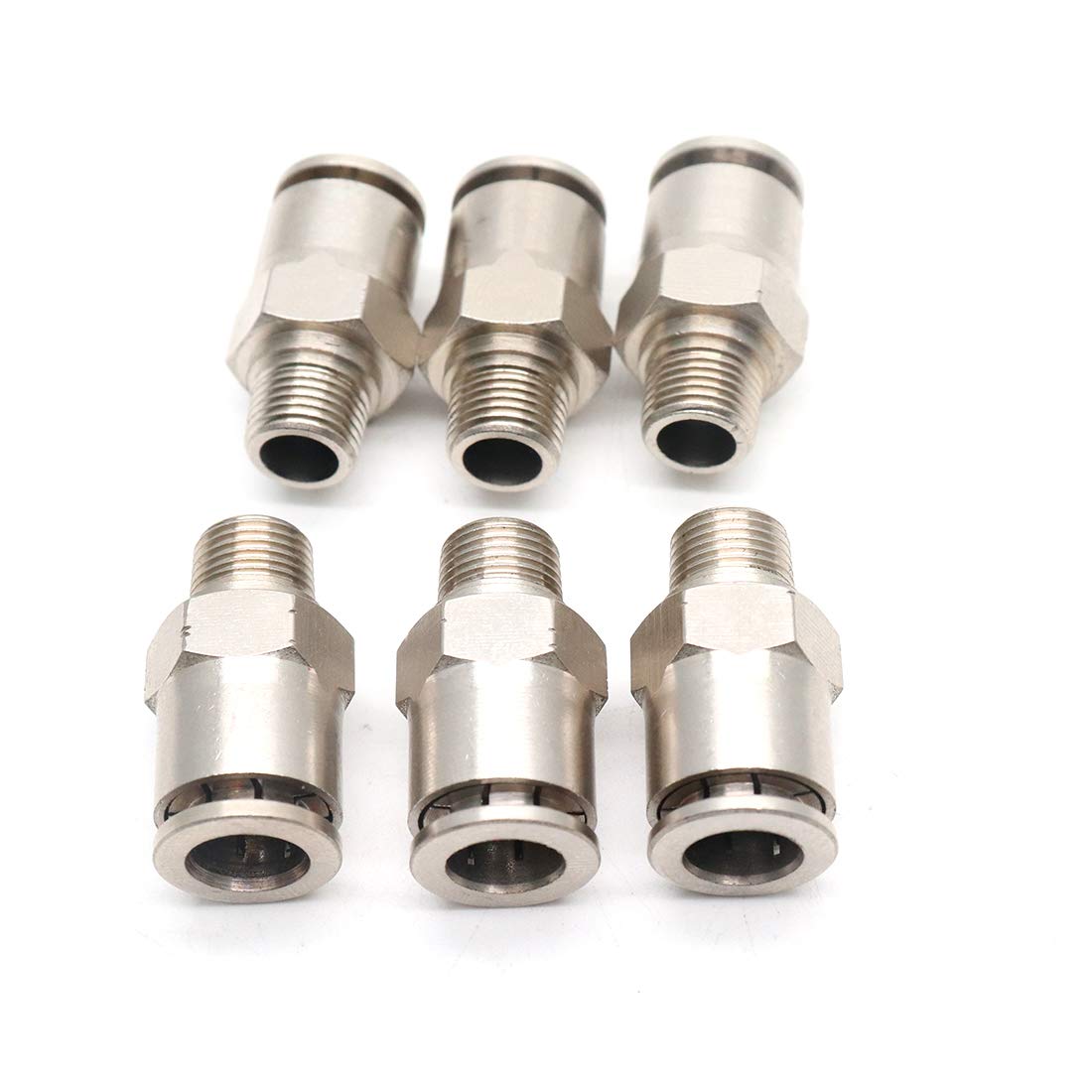 Sydien 6 Pcs 8mm to M8 Male Thread Nickel-Plated Brass Pneumatic Push ...