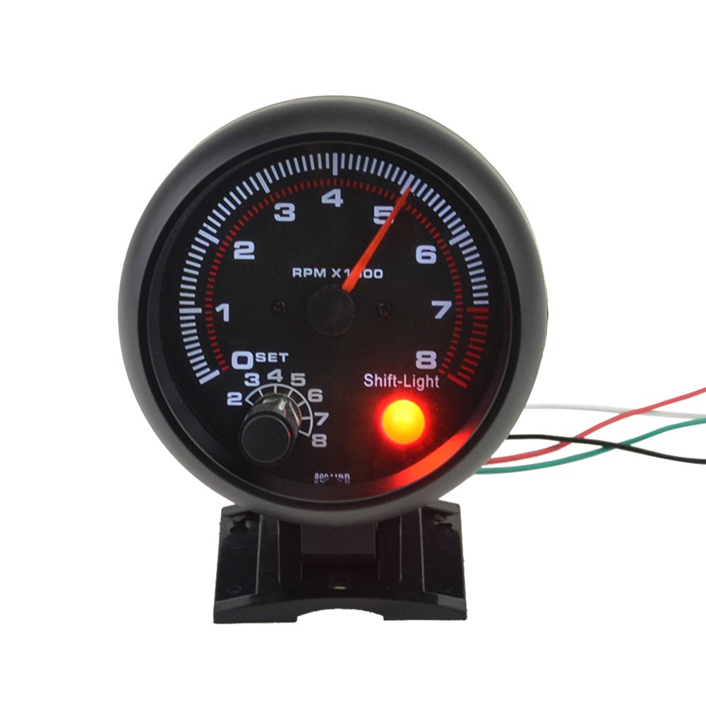 Carrfan- 3.75" Car Universal Black Tachometer Gauge White Inter Shift Light 0-8000 RPM, Only for ...