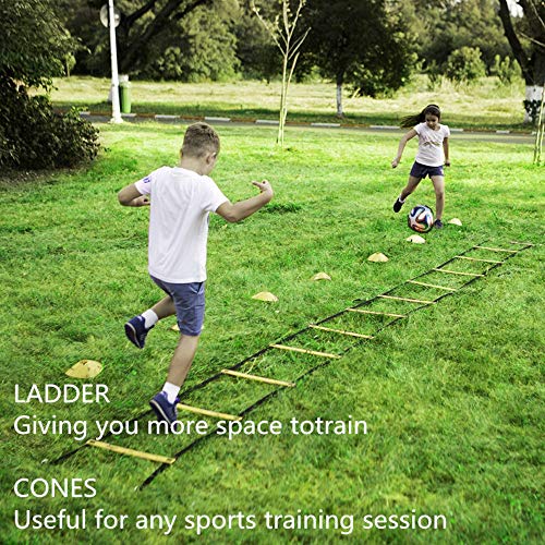 Speed Agility Training Kit-12 Rung 20Ft Agility Ladder, 5 Round Training Cones,Resistance ...
