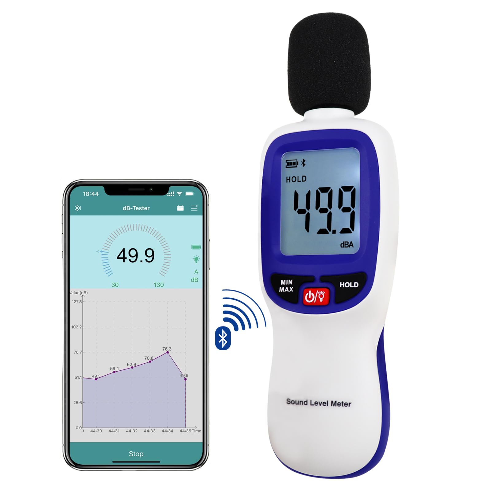 Decibel Meter Bluetooth, Portable Sound Level Meter with Data Logging ...