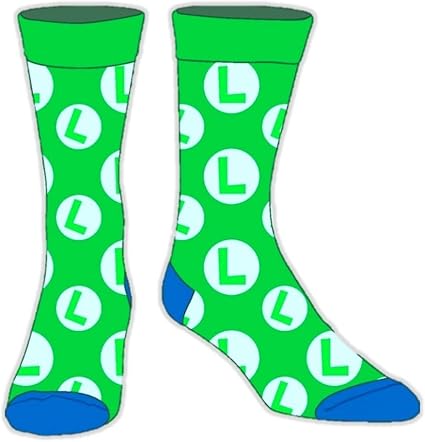 Nintendo Super Mario Bros. Luigi Crew Socks Video Game Adult Green Sock ...