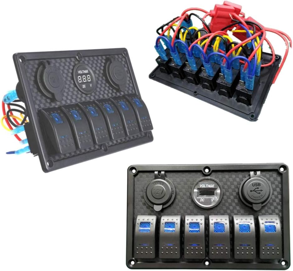 Thlevel 6 Gang Waterproof Rocker Switch Panel 12V/24V Digital Voltage ...