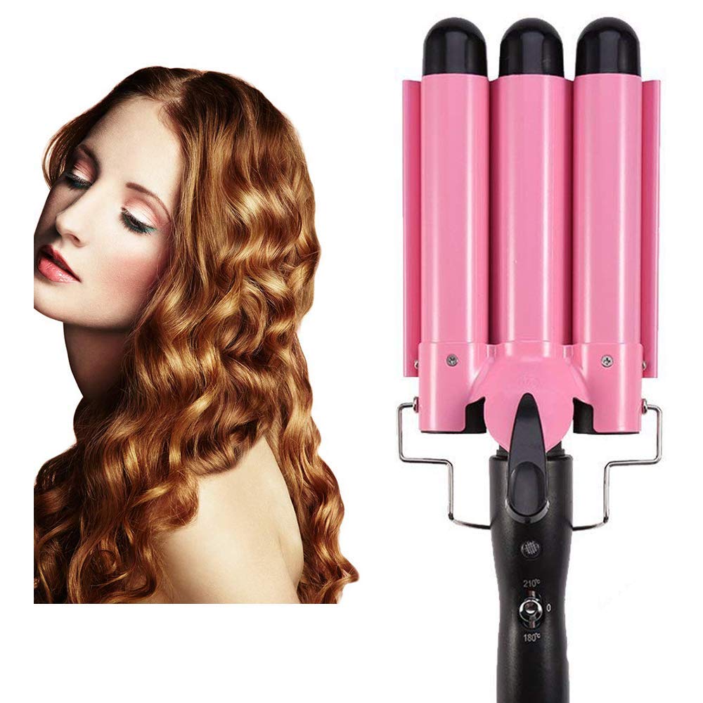 3 Barrel Hair Curling Iron Wand Temperature Adjustable 25mm Hair Waver?Pink? for sale | Las ...
